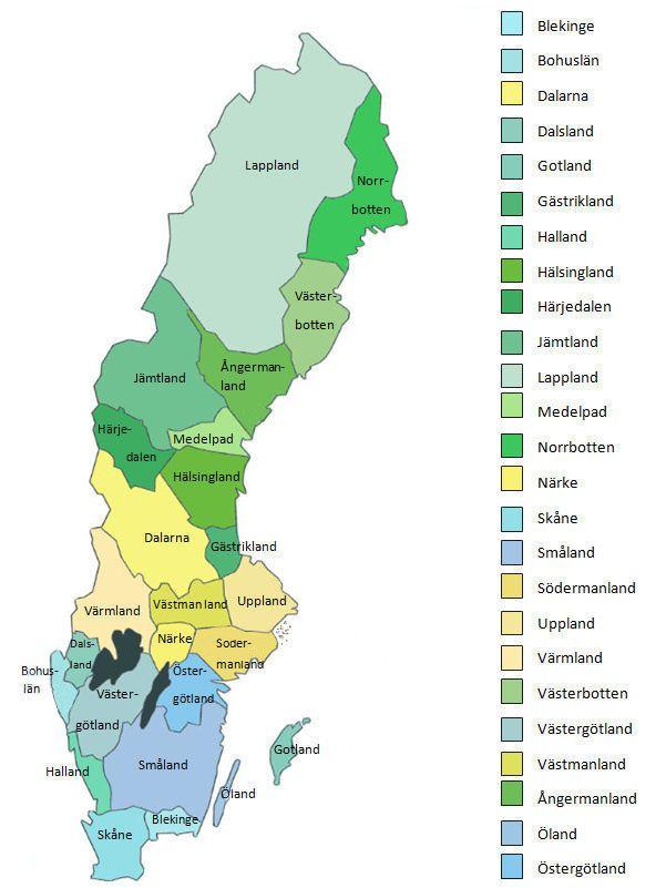 Sverige provinser karta - Karta över Sverige provinser (Norra Europa ...
